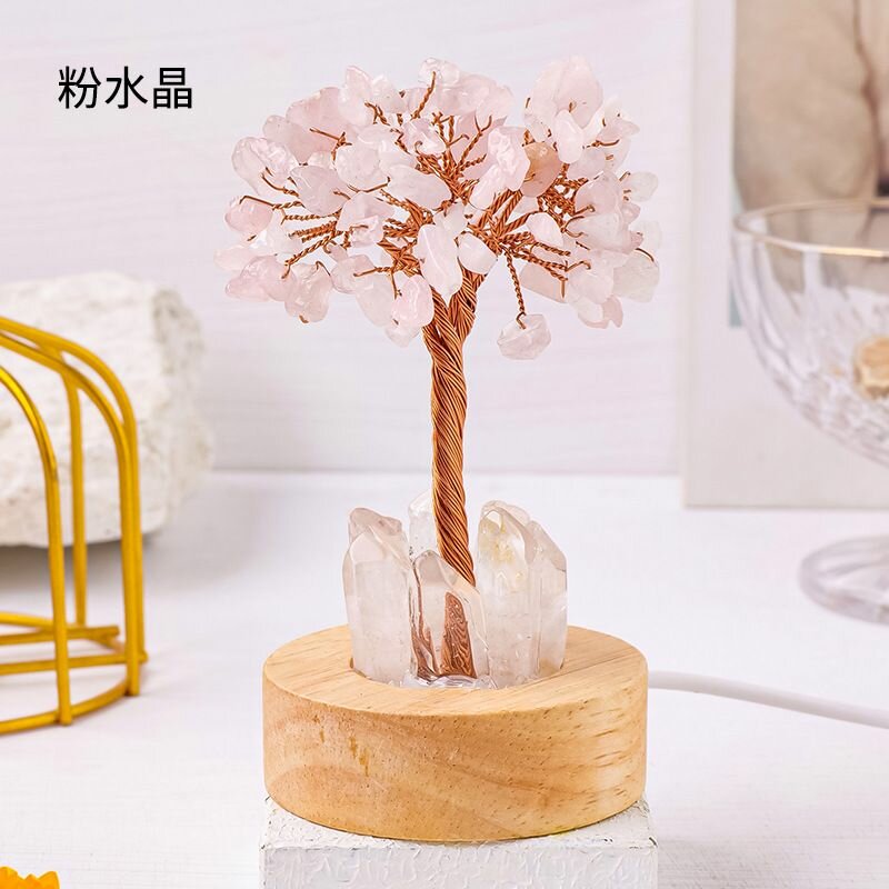 Дерево из натурального хрусталя, ночник, светящийся, USB, украшение прикроватного ночника