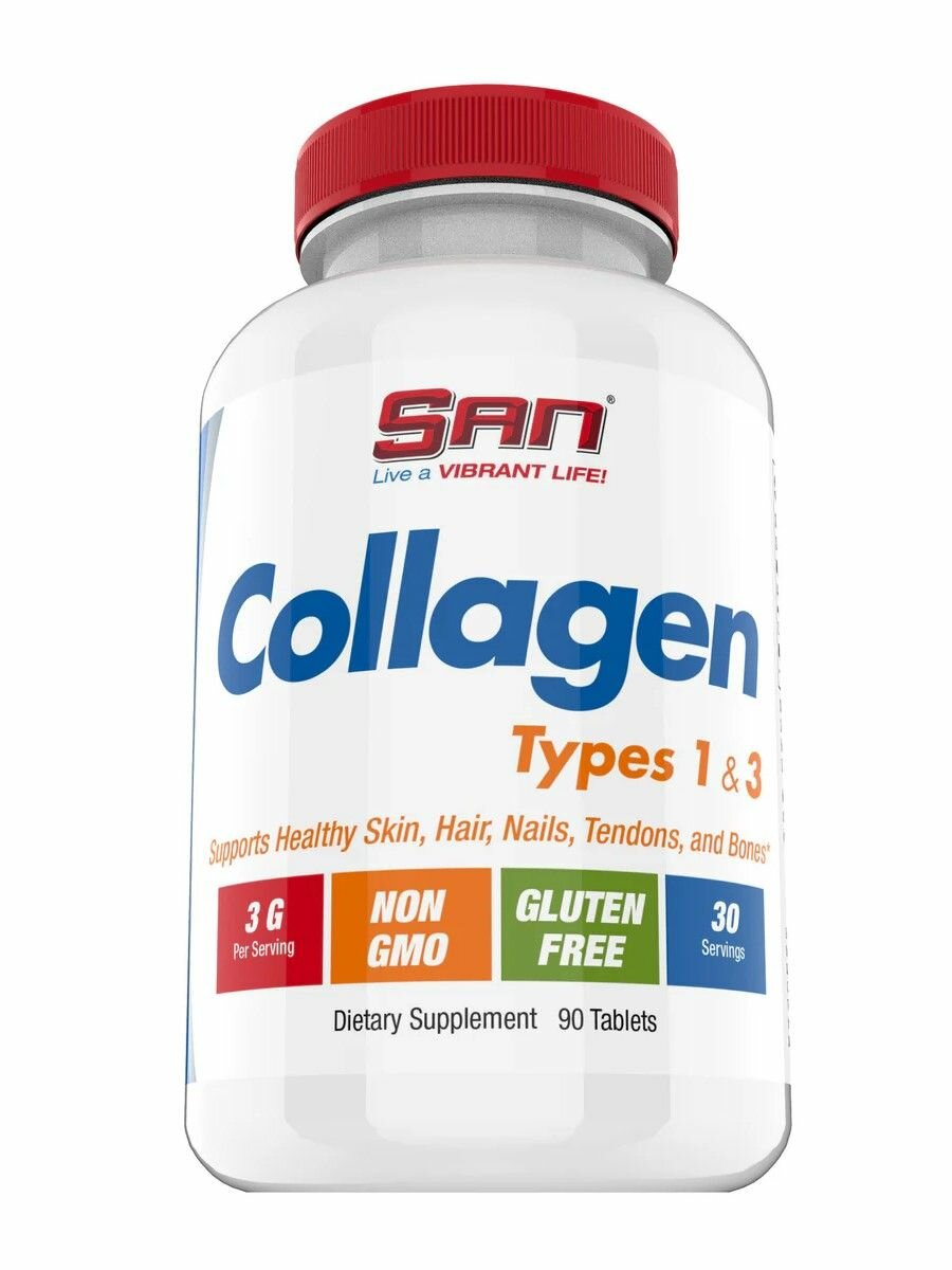 SAN Collagen Types 1 & 3 Tablets, Коллаген I и III типов 90 таблеток, для суставов и связок, костей, кожи