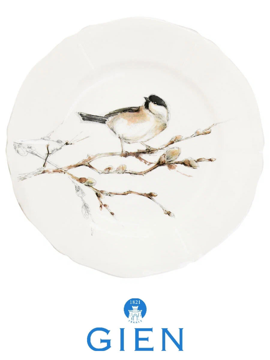 Тарелка для канапе Gien Oiseaux Foret Гаичка, 17 см, фаянс, 1 шт.