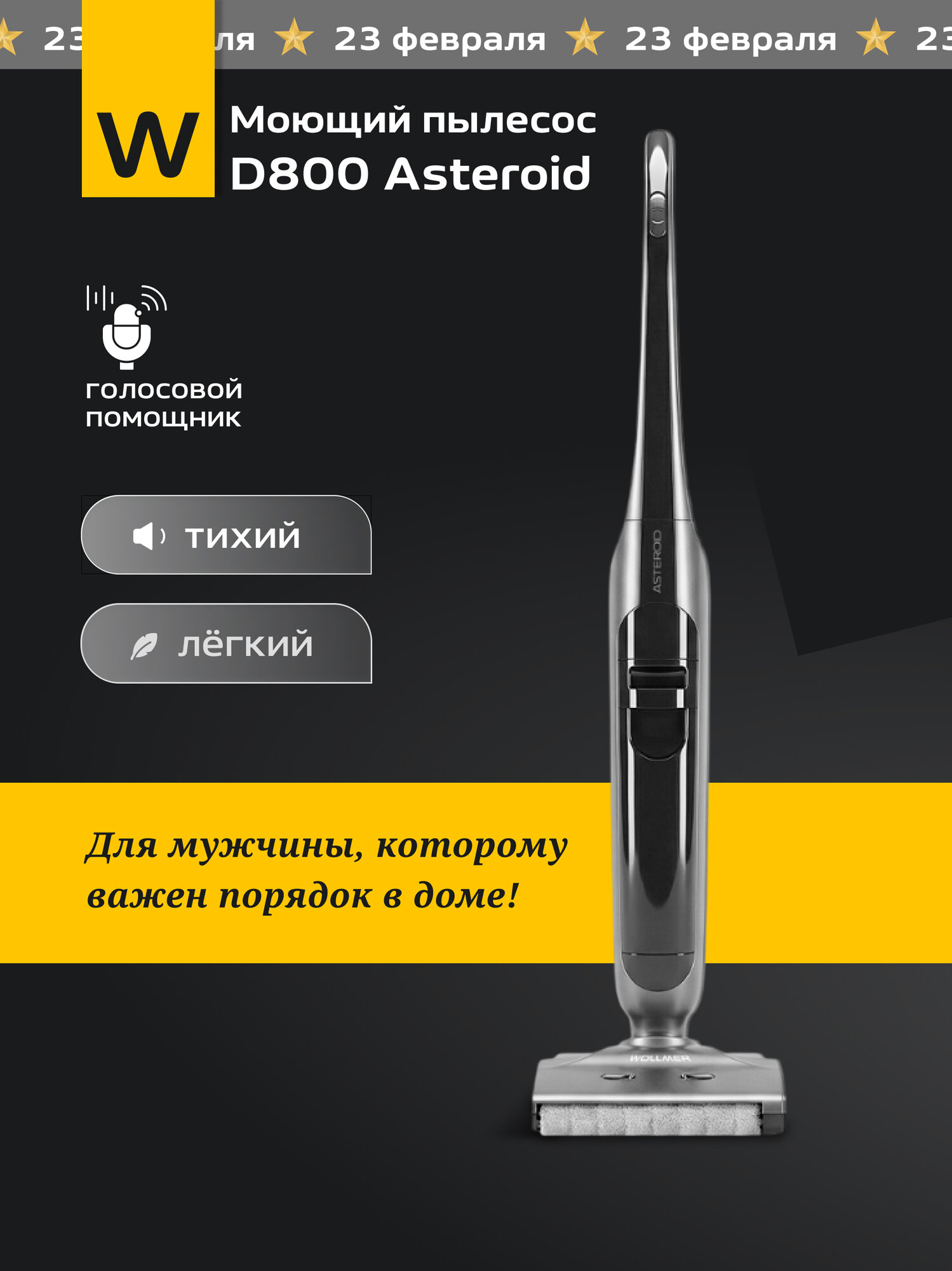 Моющий пылесос Wollmer Asteroid D800, вертикальный моющий пылесос