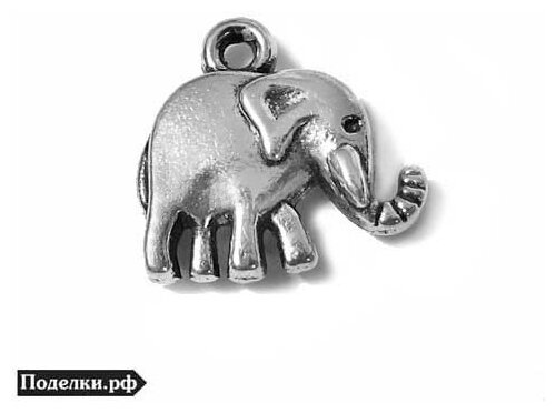 Фурнитура для бижутерии Подвеска Слоник 0006297 серебряный цвет 13x13 мм, цена за 10 шт.