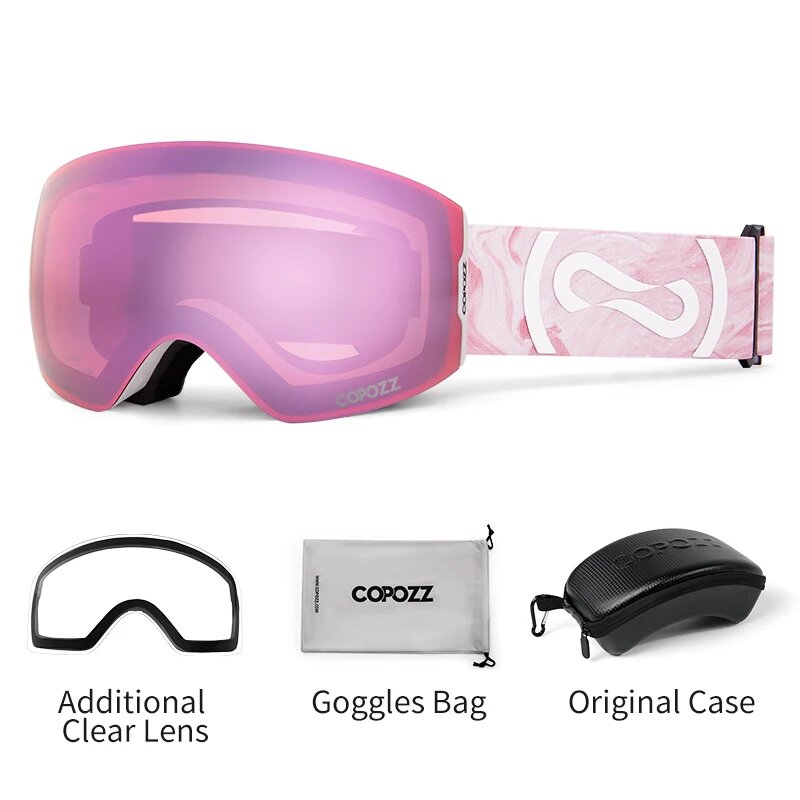 COPOZZ Магнитные лыжные очки DualX Розовый, Pink Set