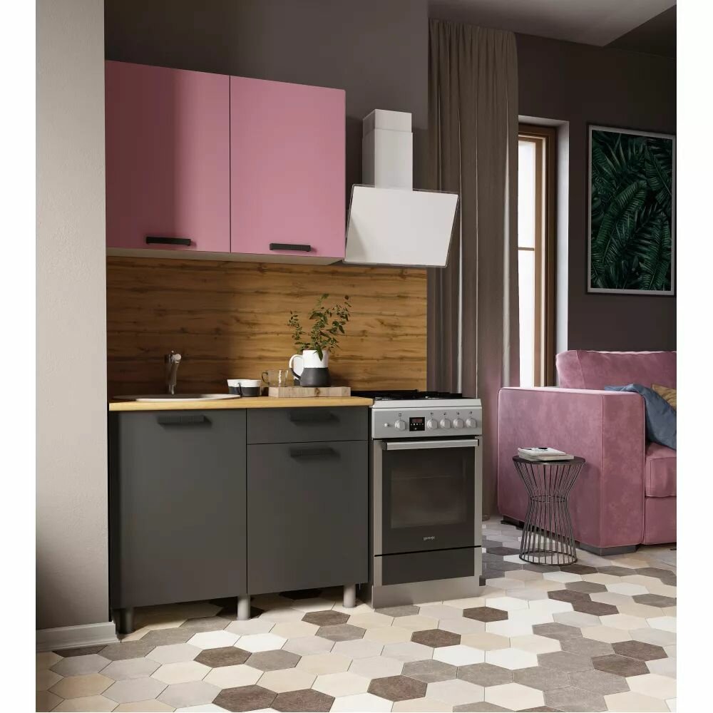 Кухонный гарнитур (кухня) без столешницы Осло 1.0м , МДФ фасад Карбон Сакура/Карбон Вулкан , корпус белый ЛДСП 1000х2160х430 тэкс