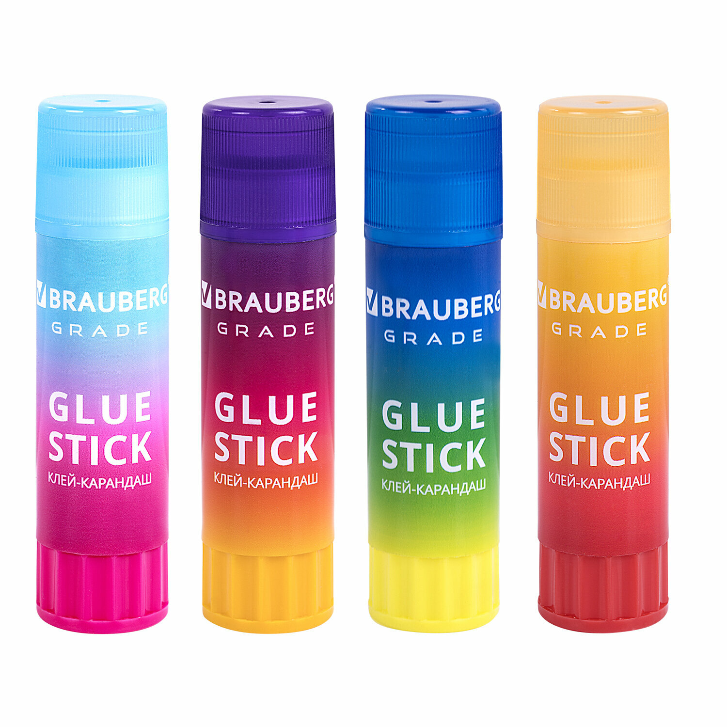 Упаковка 12 шт. Клей-карандаш в градиентном корпусе BRAUBERG "Grade", 21 г, PVP-основа, ассорти, 271247