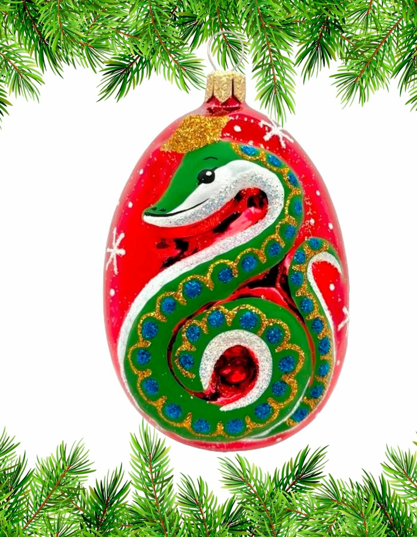 Игрушка на елку Зодиак-змея красная