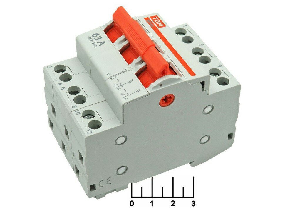 Выключатель 63A 3-полюсный 3-х позиционный на DIN-рейку МП-63 TDM