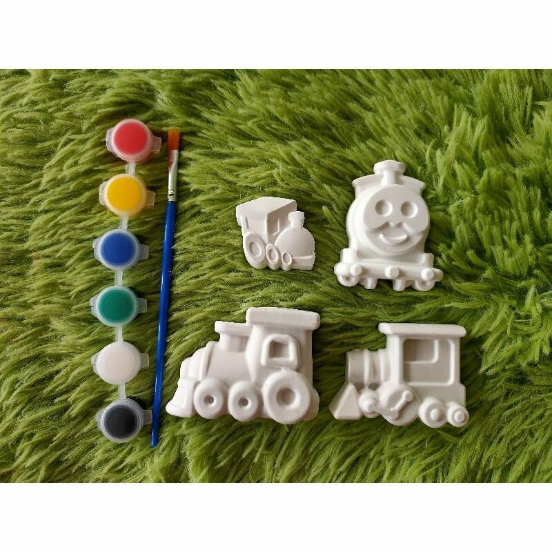 3D Раскраска паровозик Томас / 4 фигурки, кисточки, краски