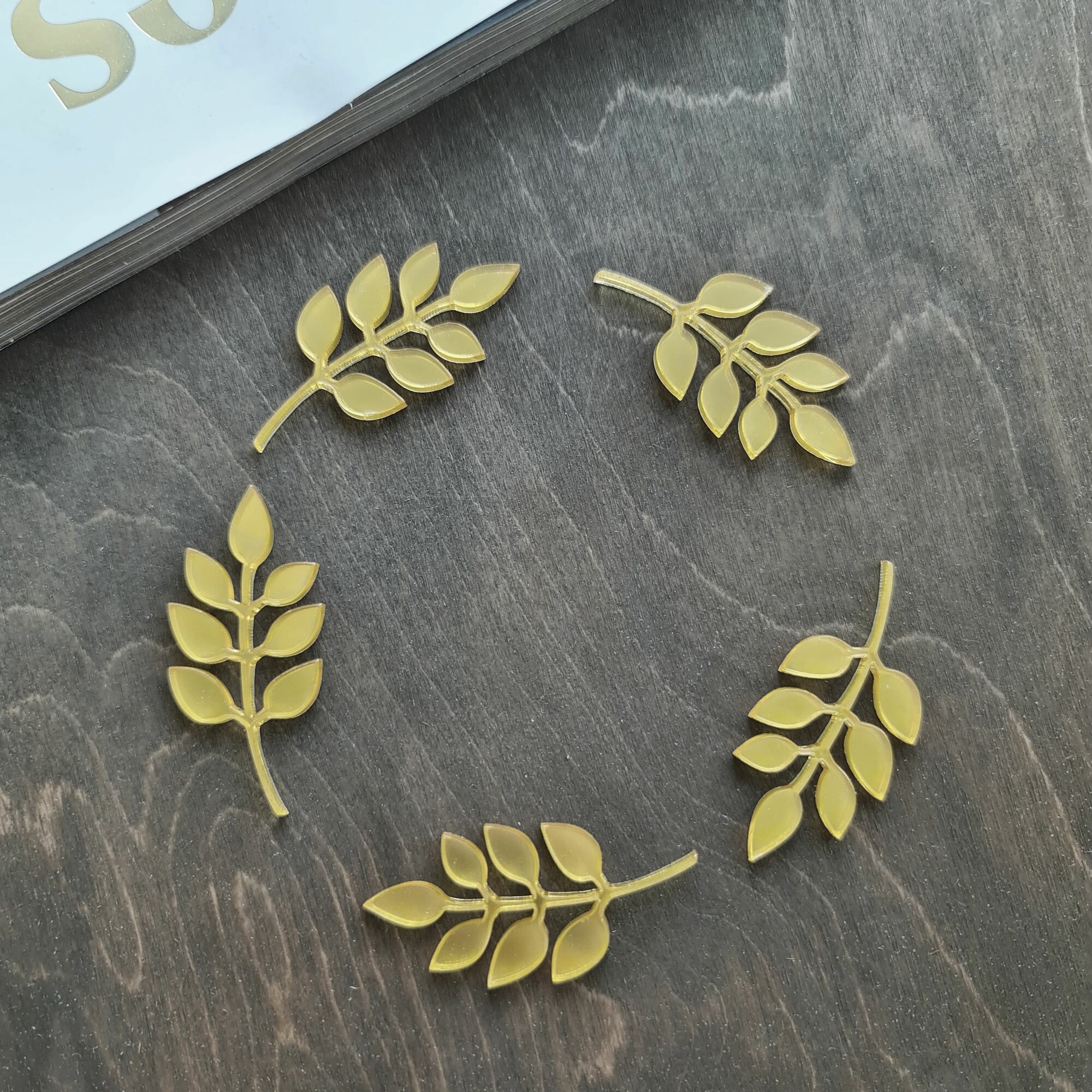 Набор украшений для десертов Ветви/ для торта, бенто, капкейков, трайфлов, пирожных, золотой зеркальный акрил