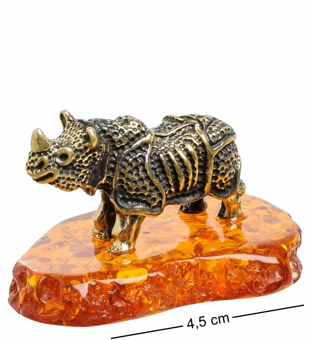 Фигурка 'Носорог Роки' (латунь, янтарь)