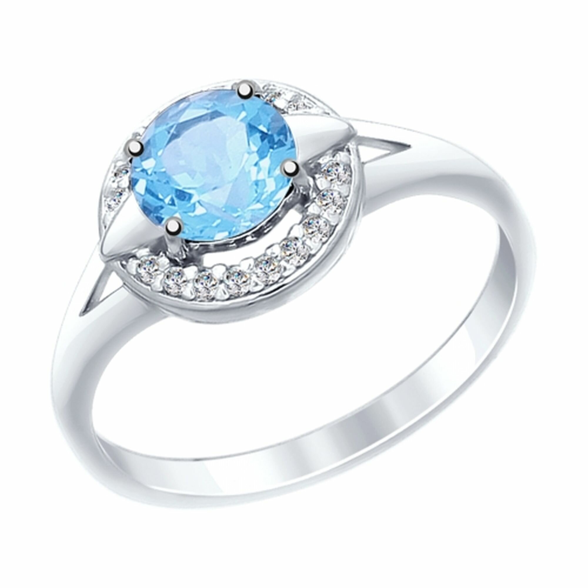 Кольцо Diamant online, серебро, 925 проба, родирование, фианит, топаз