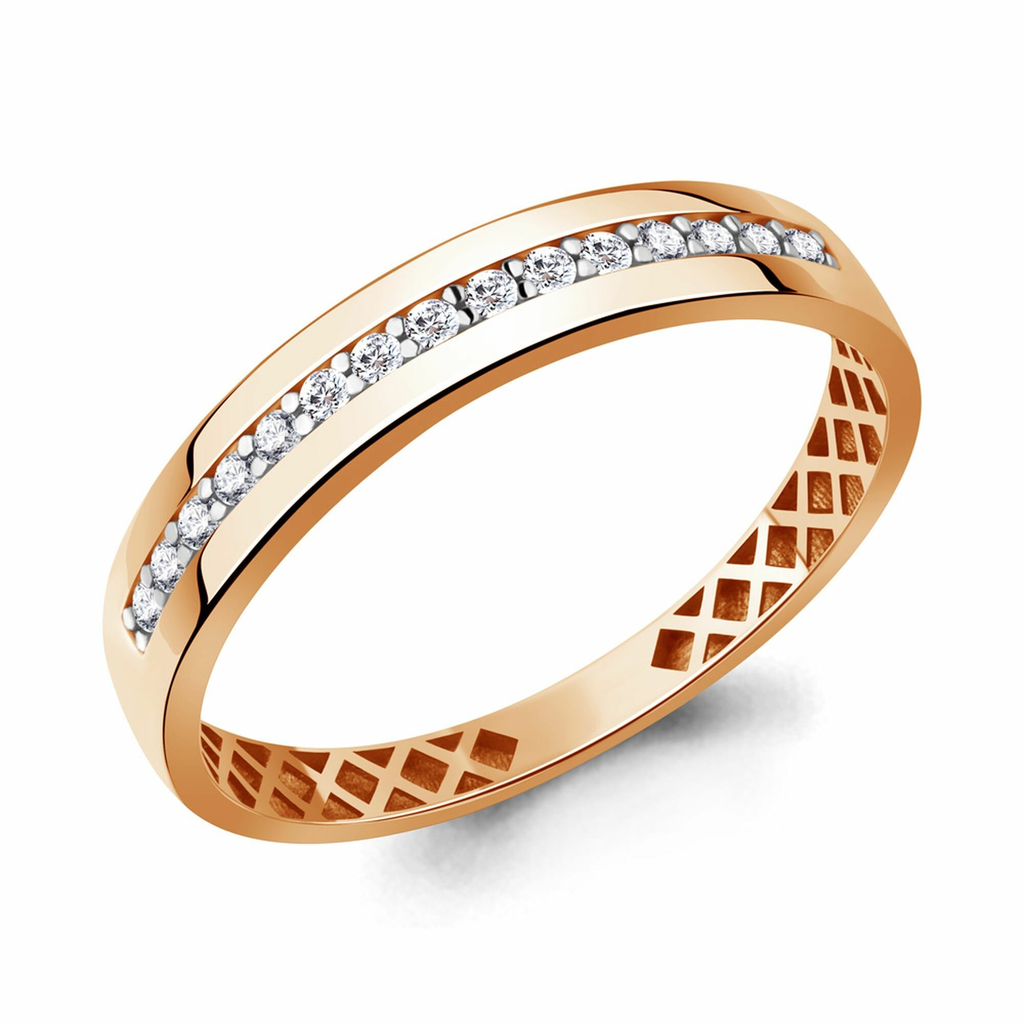 Кольцо дорожка, красное золото, 585 проба, бриллиант