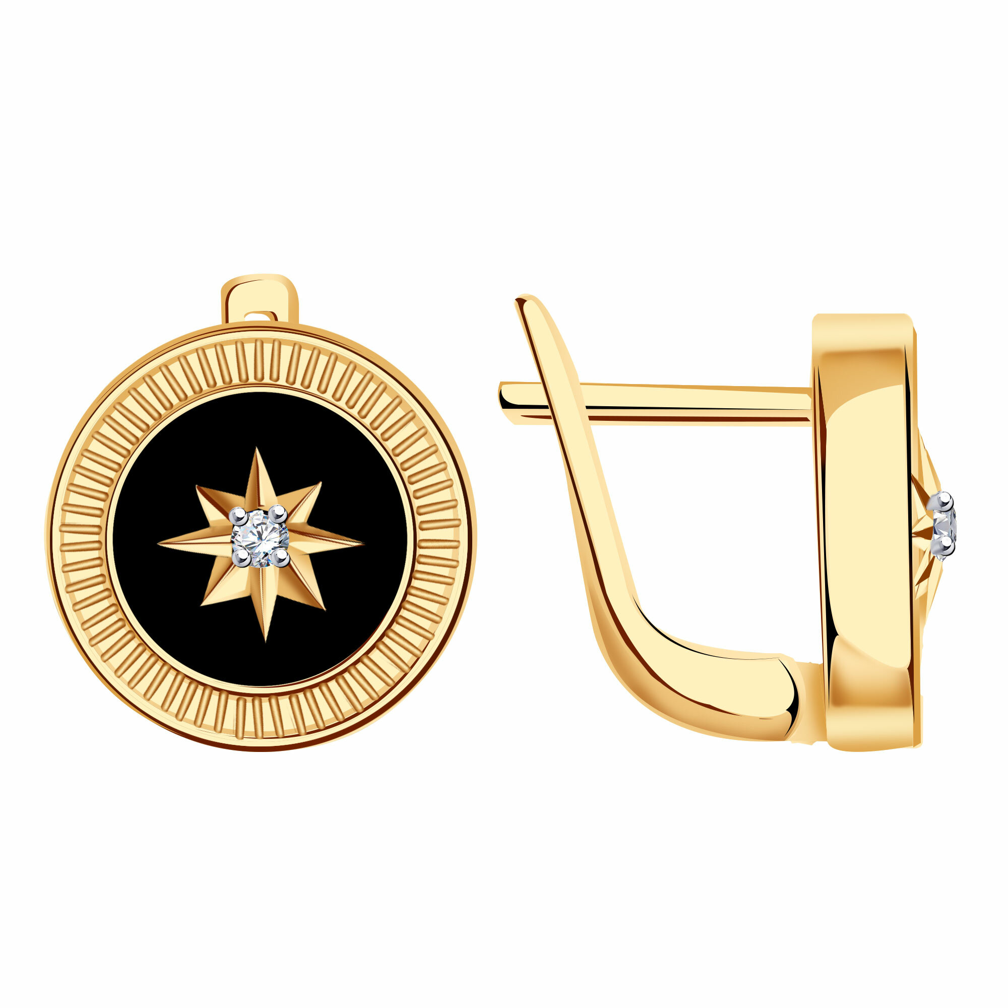 Серьги, красное золото, 585 проба, оникс, фианит