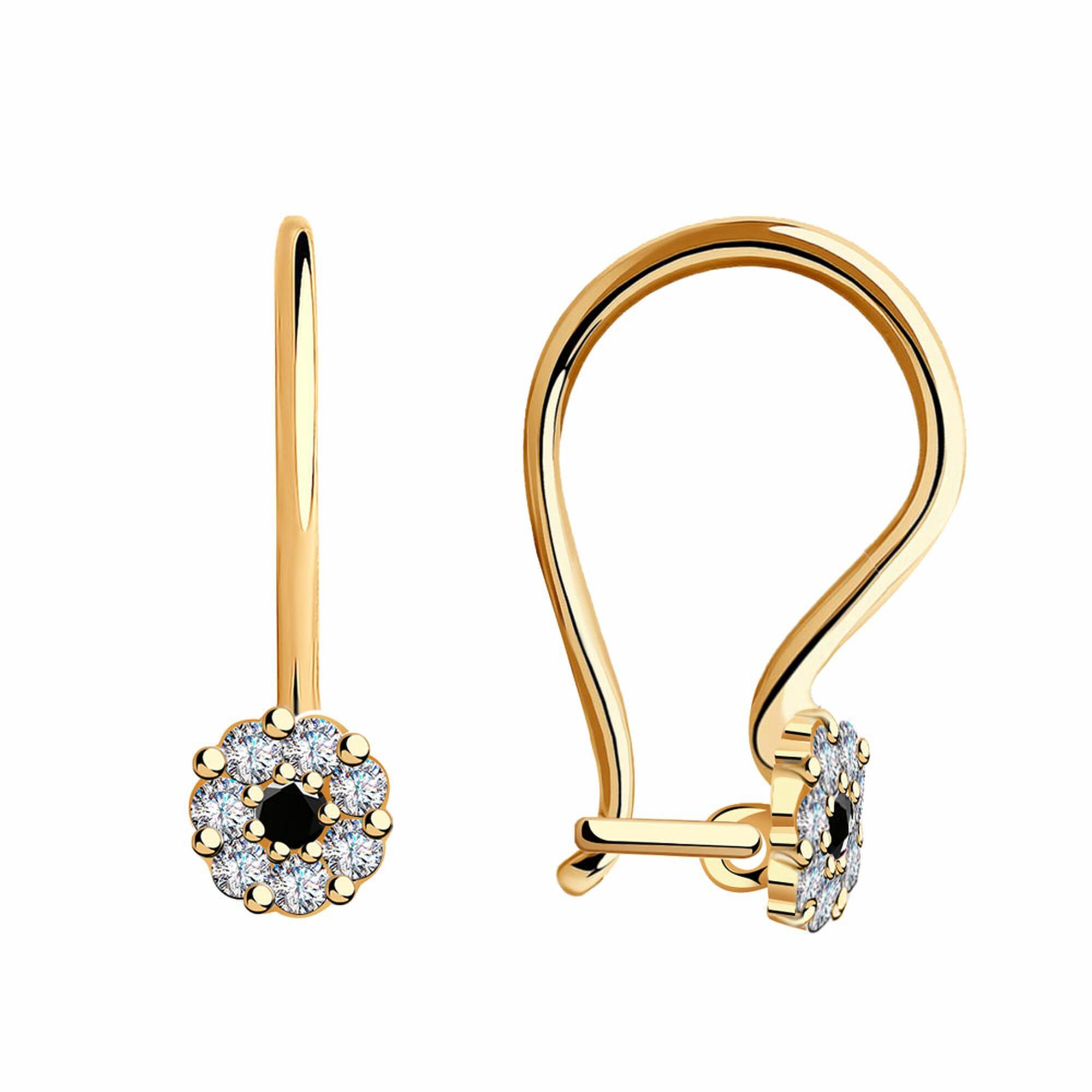 Серьги, золото, 585 проба, фианит