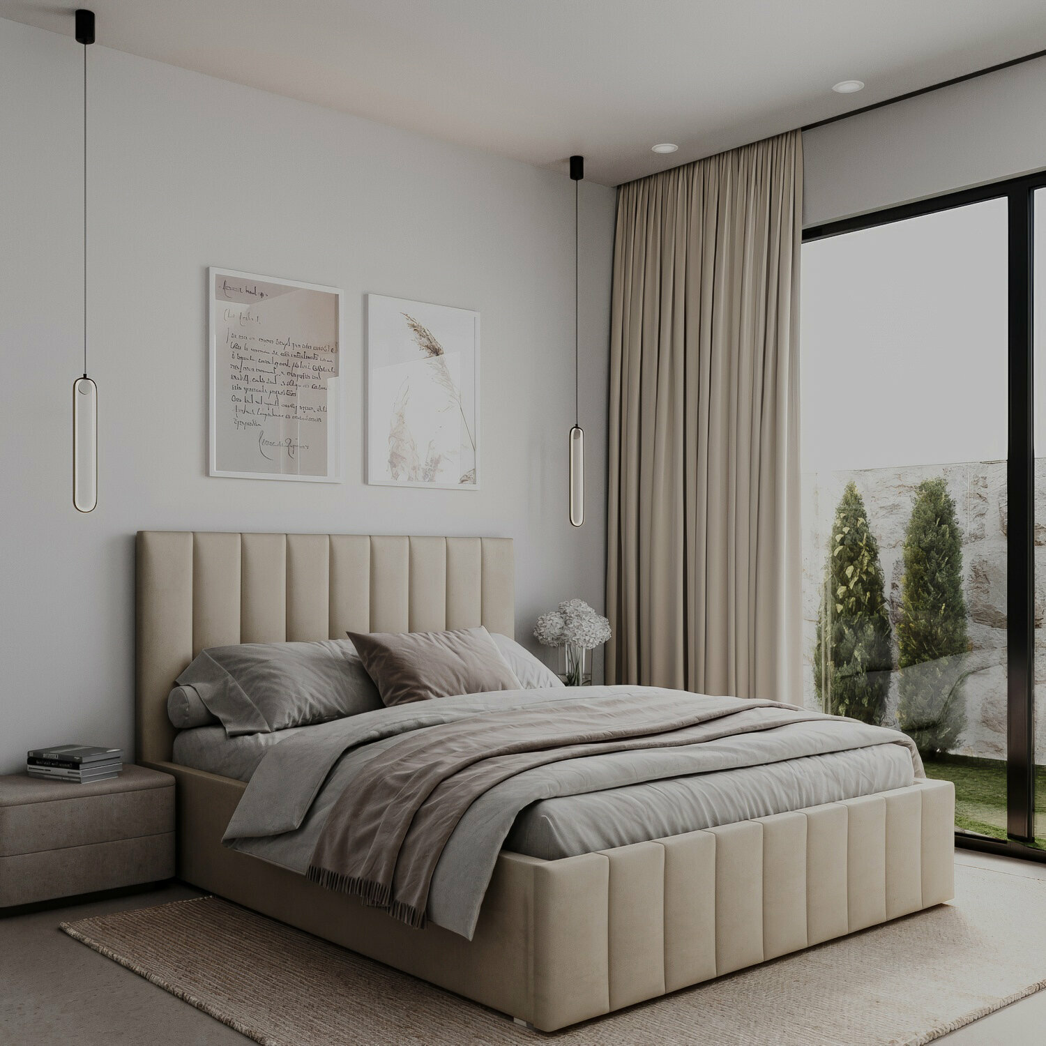 Кровать 160х200 двуспальная ортопедическим основанием, бежевая