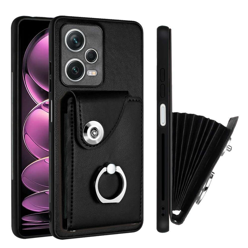 Кожаный чехол для Xiaomi Redmi Note 12 Pro Plus 5G(Сяоми Редми Нот 12 Про Плюс5G) с кнопкой, бумажником, визитницей и коротким ремешком
