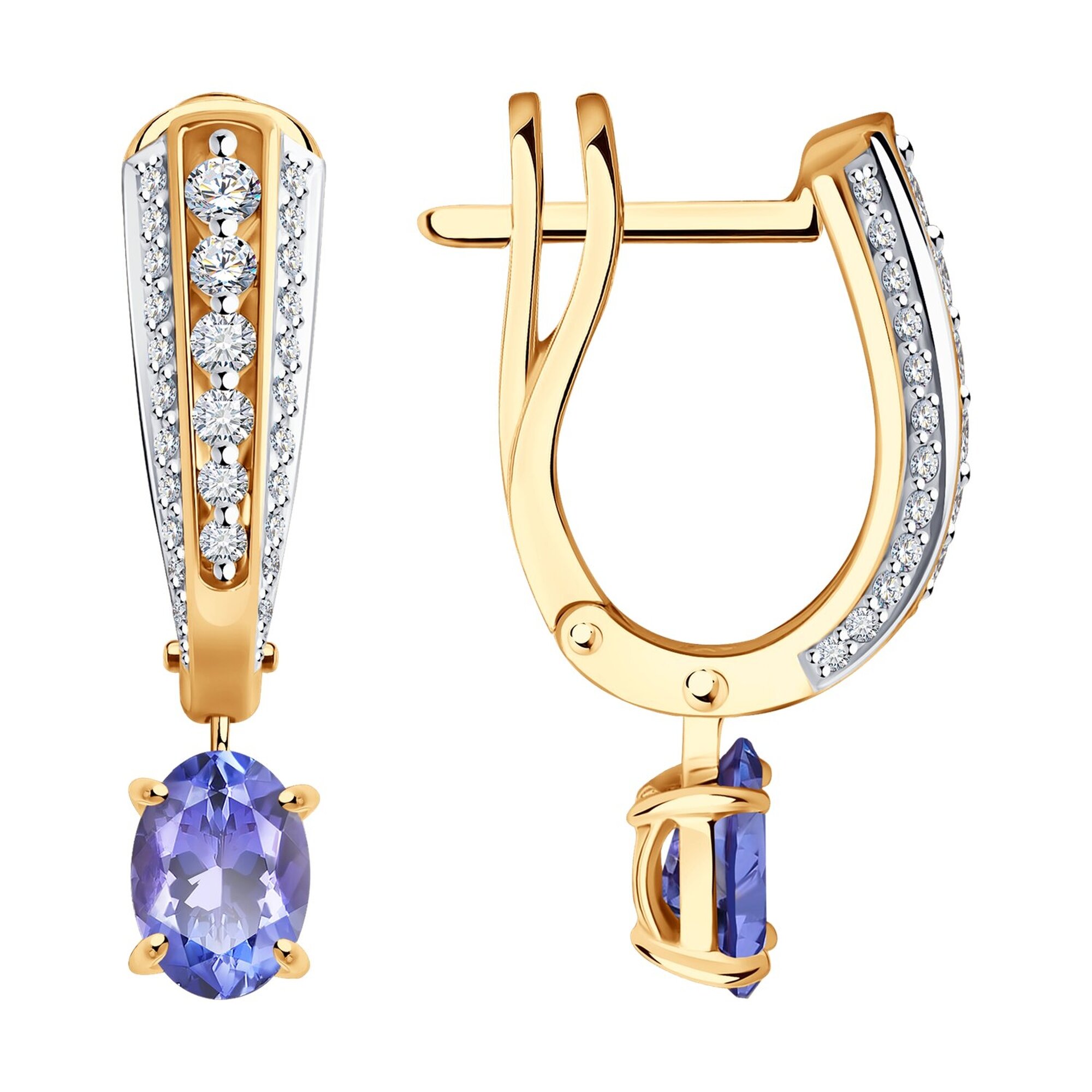 Серьги, красное золото, 585 проба, бриллиант, танзанит