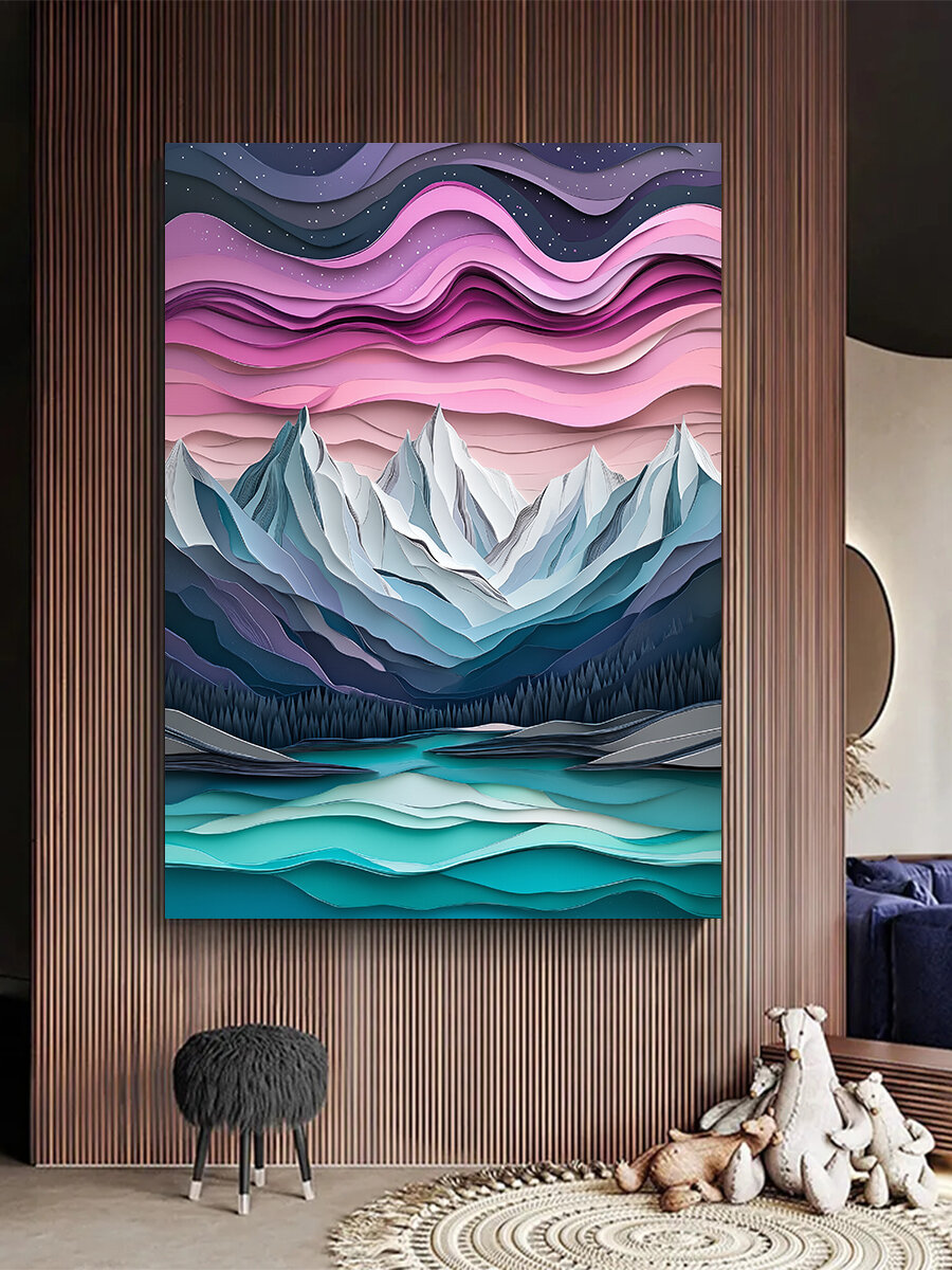 Картина 3Д на стену / природа, горы, солнце, лес, 40х60 см, киригами