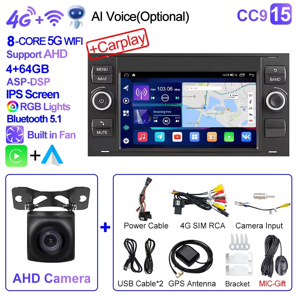 CAIXI 2 Din Android авторадио стерео gps Carplay автомобильный радиоприемник мультимедийное видео для Ford Focus 2 Mondeo S C Max Kuga Fiesta Fusion