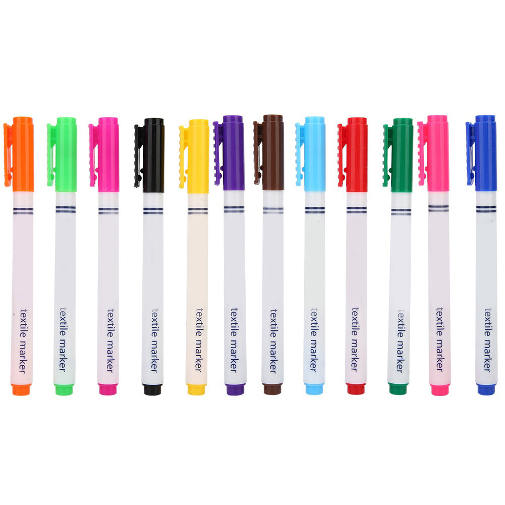 12Pcs Clothes Textile Marker Pen Waterproof DIY T shirt Bags Art Painting Supplies