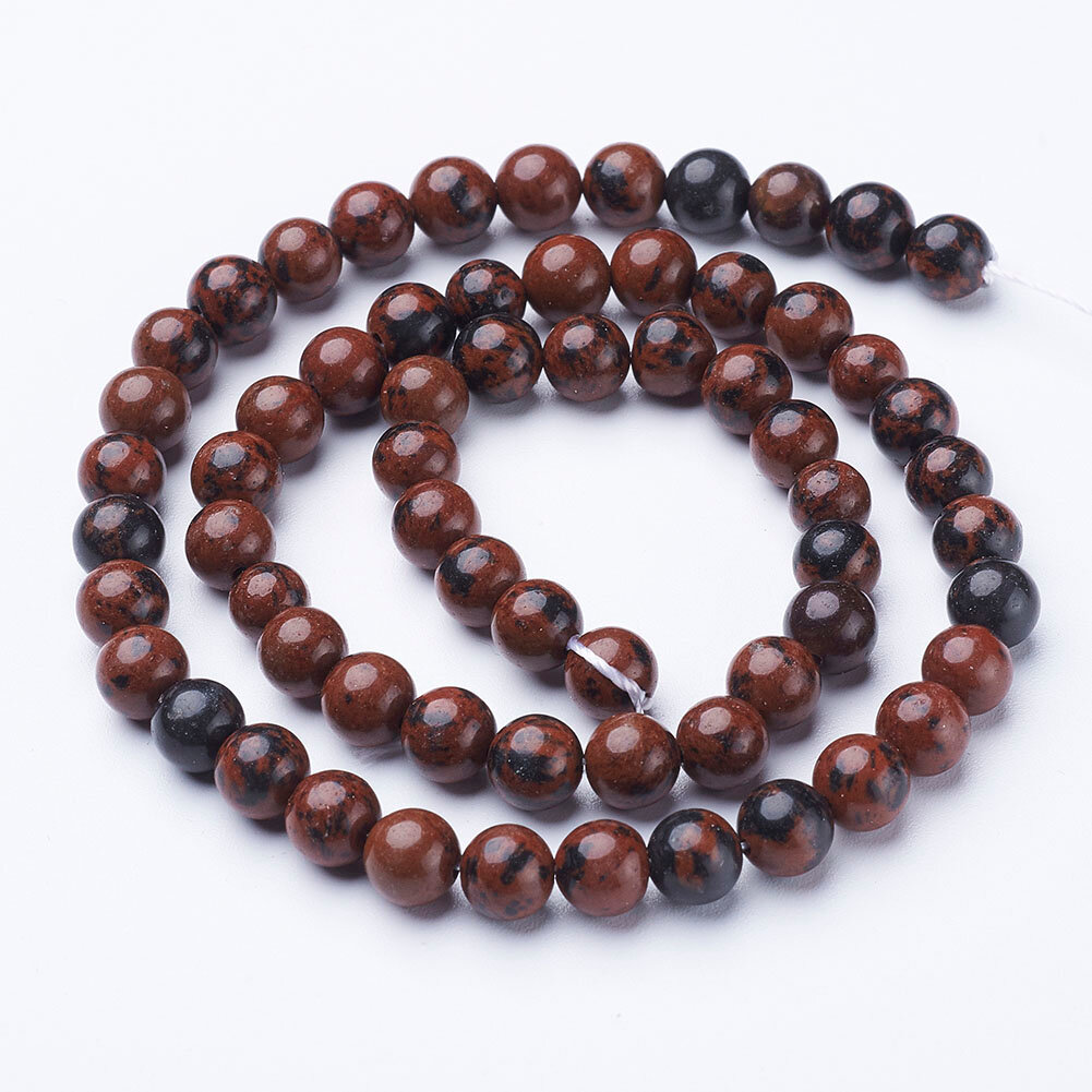 Бусины каменные, обсидиан, махагоновый, 6мм, 58 шт, низка