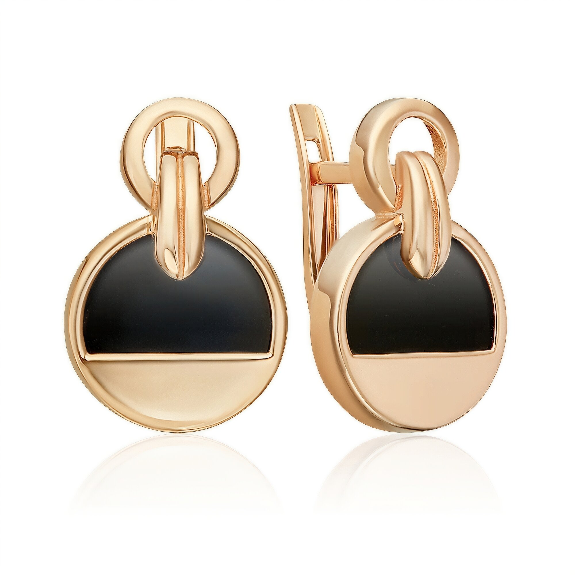 Серьги, красное золото, 585 проба, оникс