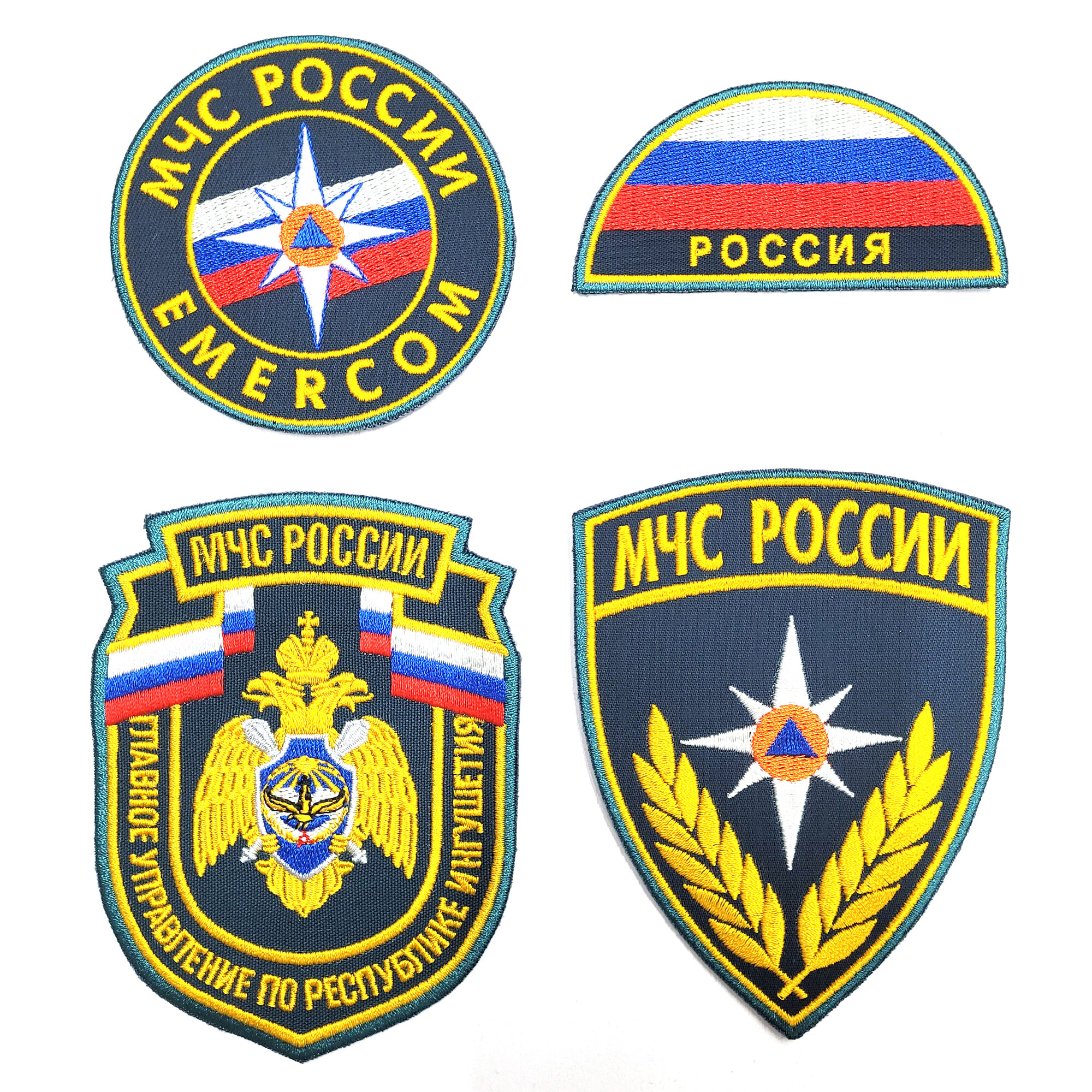 Шевроны МЧС России главное управление по Республике Ингушетия нового образца вышитые без липучки, комплект из 4 штук