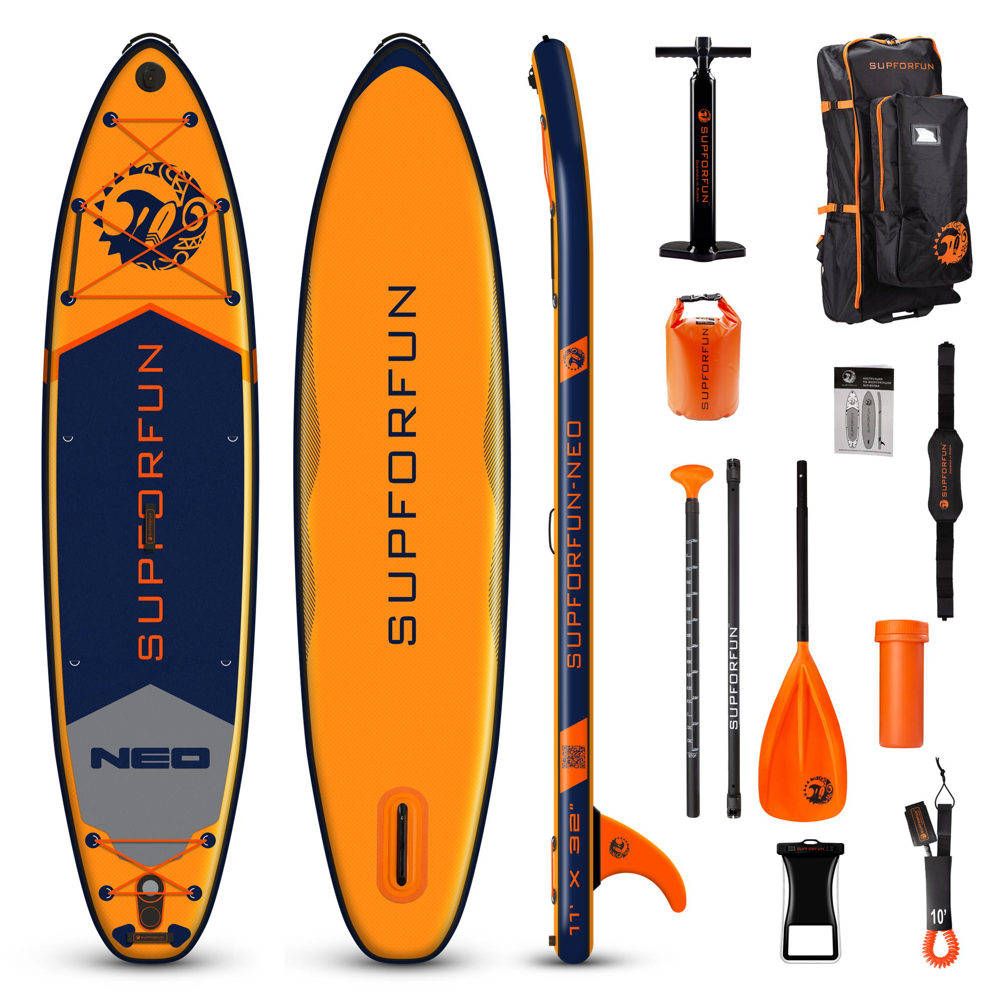 SUPFORFUN NEO 11' Orange Сап-борд в максимальной комплектации, 335x81x15см, оранжевый