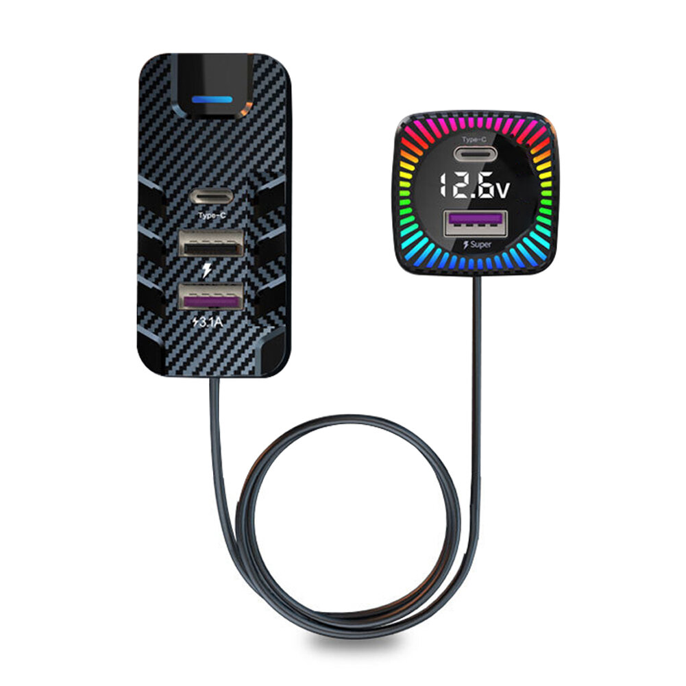 Автомобильные USB зарядники Устройство для зарядки телефонов Мультифункциональное 18W+15W Быстрая зарядка с 5 портами для зарядки Дисплей напряжения для автомобилей фургонах ваннов SUV 12-24V Черный ABS 70g