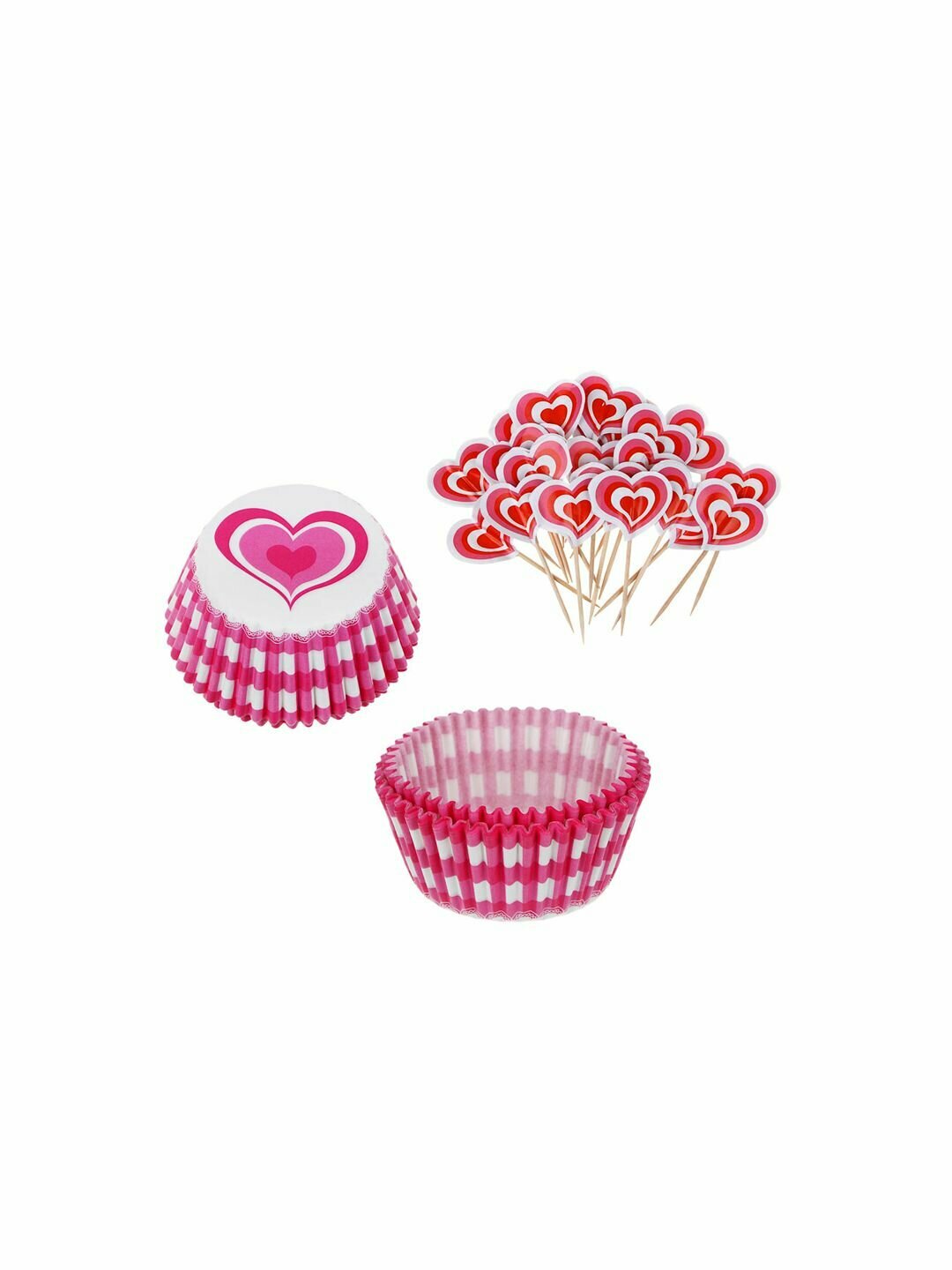 Набор для приготовления кексов, формочки и шпажки с декор. сердечки, (24+24 шт)