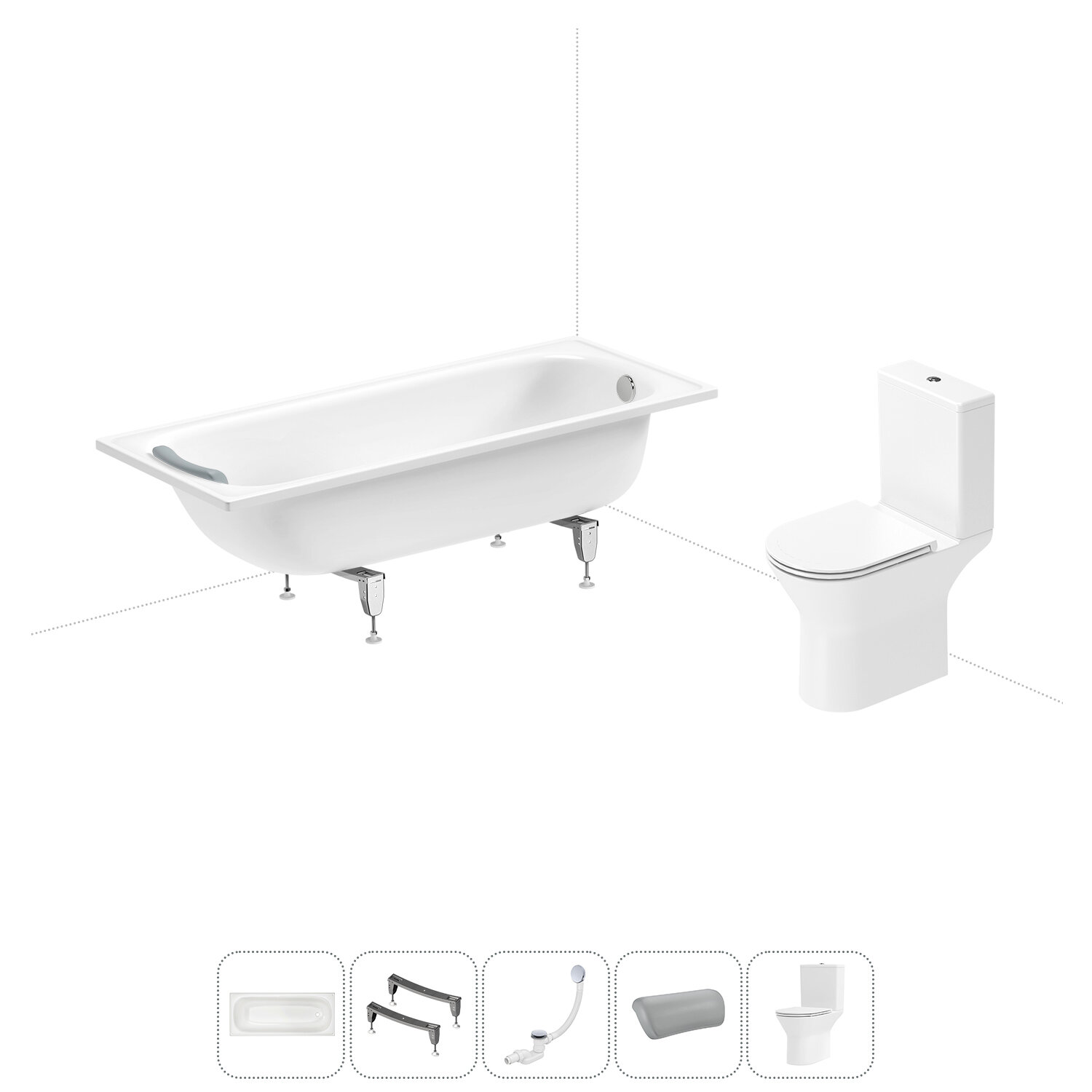 Стальная ванна 170х70 Sanitana BLB Europa 20220661R в наборе 5 в 1: металлическая ванна 170 х 70 см, ножки, слив-перелив, подголовник, унитаз