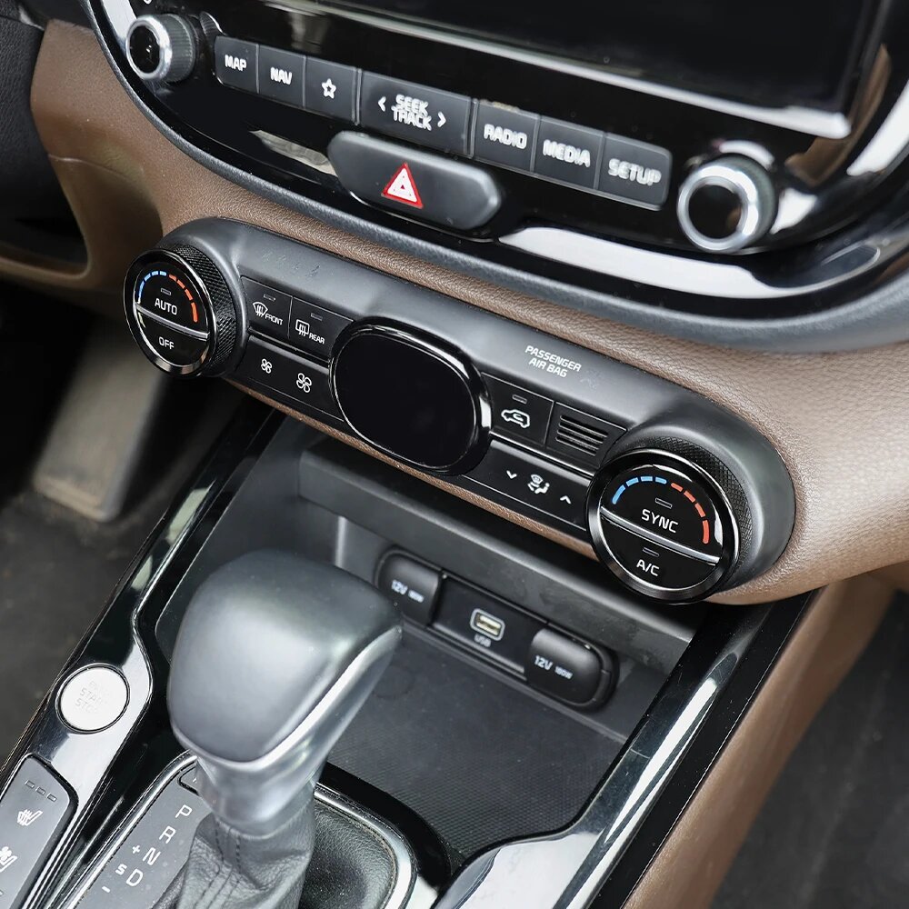 Для Kia Soul 2020-2025 2 шт, высококачественная версия, алюминий, красный, синий, черный, ручка кондиционера, накладка, кольцо управления, крышка кнопки регулировки 2pcs Black A