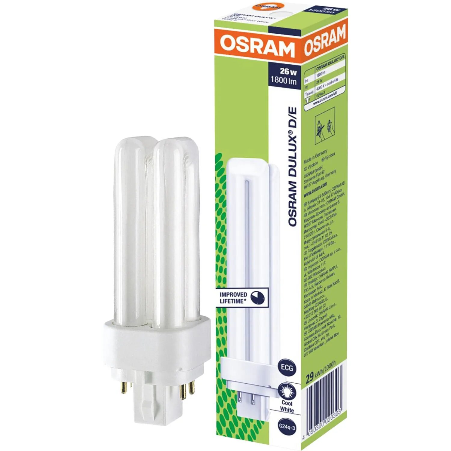 Лампа люминесцентная КЛЛ неинтегрирован. OSRAM CFL DULUX D/E 26W/840 G24Q-3