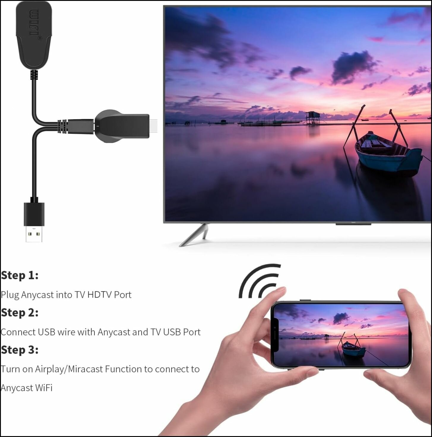 Беспроводной WiFi HDMI 1080p медиаплеер ресивер Miracast телевизор экран зеркальное устройство Anycast телефона или планшета проектор