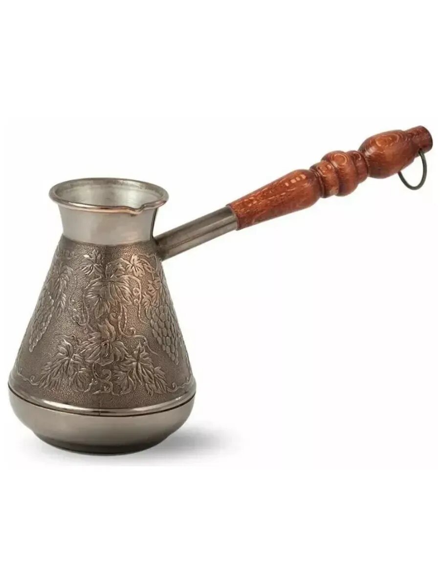 Турка TimA "Виноград", медная, теплоизоляционная ручка, 380мл, серебристая/коричневая