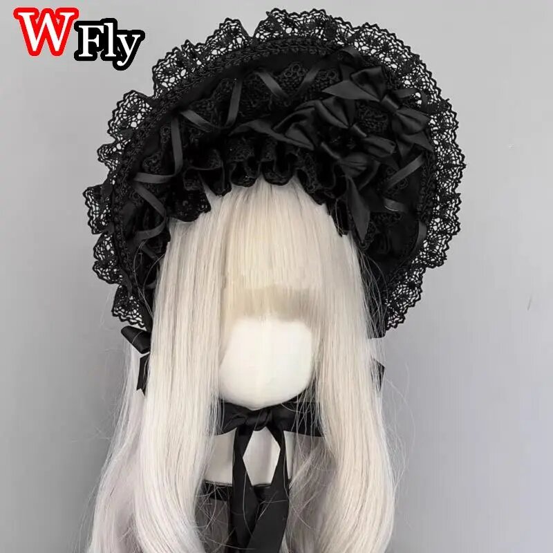 Черная кружевная шляпа Bornett Dark в готическом стиле Maiden Harajuku Lolita черный