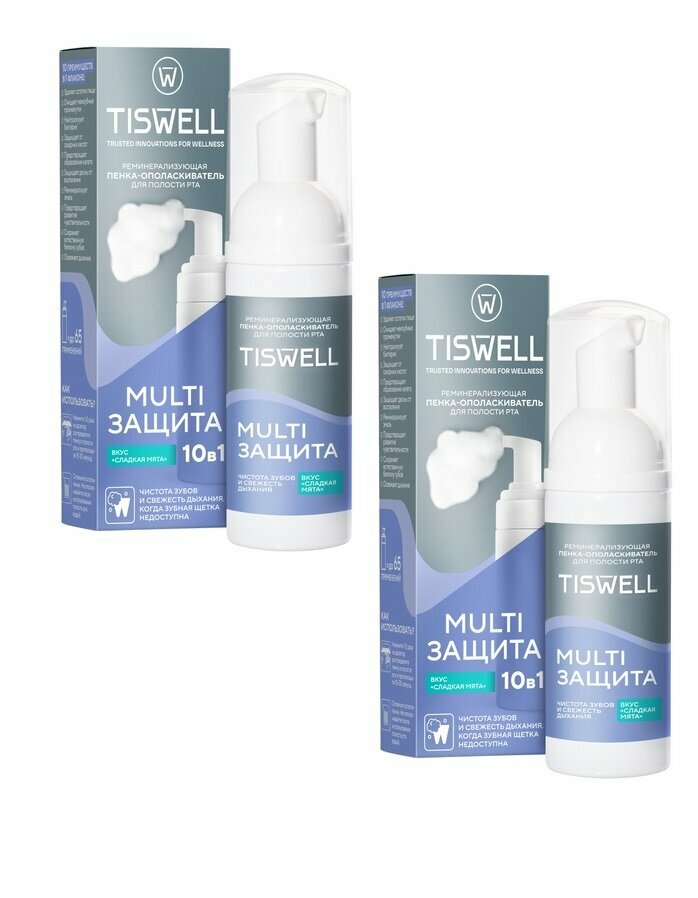 Пенка-ополаскиватель Tiswell для полости рта для зубов очищающая Сладкая мята 10в1, 50 мл 2шт