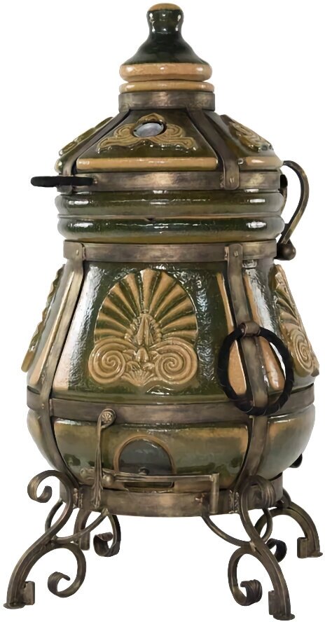 Тандыр "ЭКОтандыр-Греческий" с откидной крышкой, малахит