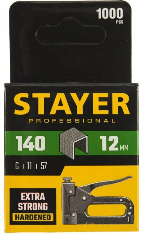 Скобы для степлера закаленные STAYER, тип 140, 12 мм, 1000 шт./уп. 31610-12