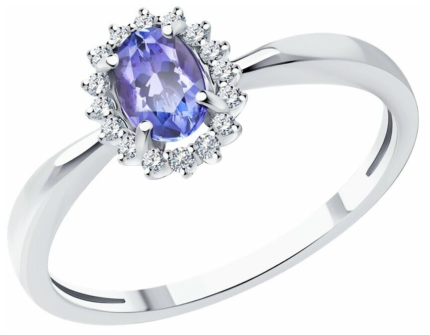 Кольцо, белое золото, 585 проба, бриллиант, танзанит