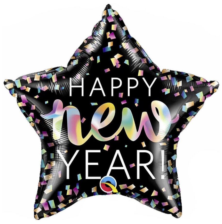 Воздушный шар фольгированный Riota звезда, на Новый год, Happy New Year, черный, 50 см