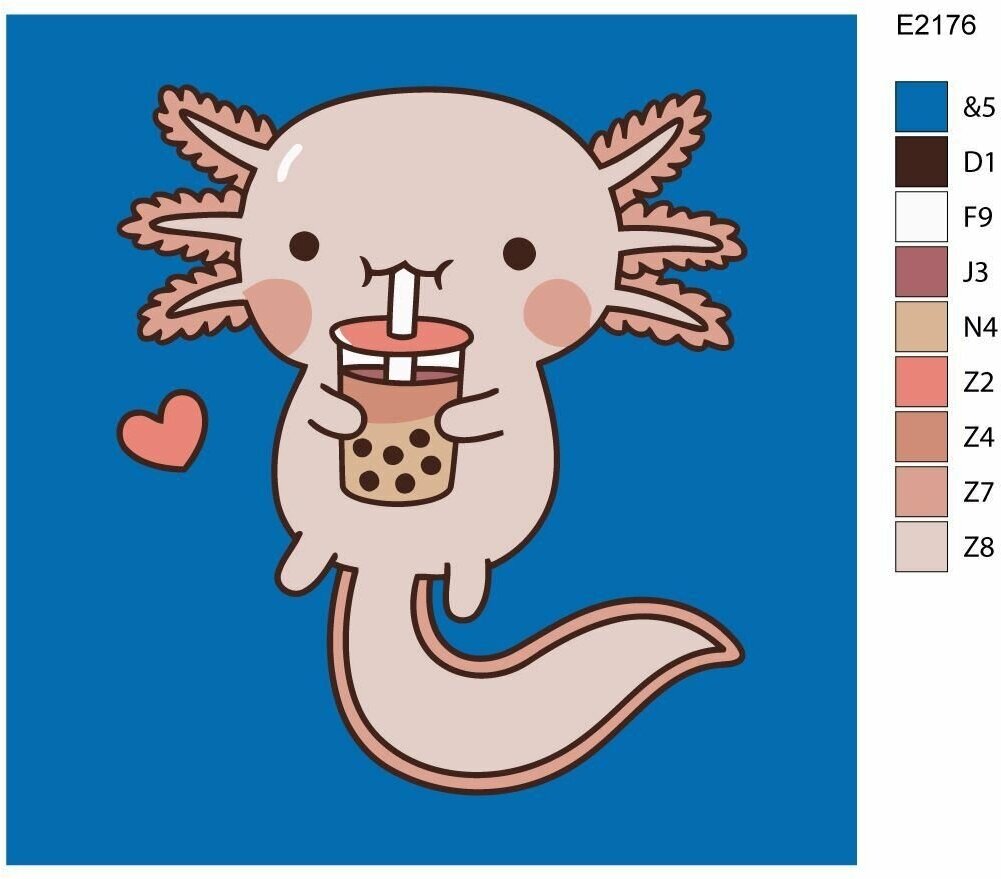 Детская картина по номерам E2176 "Аксолотль с коктейлем" 30x30