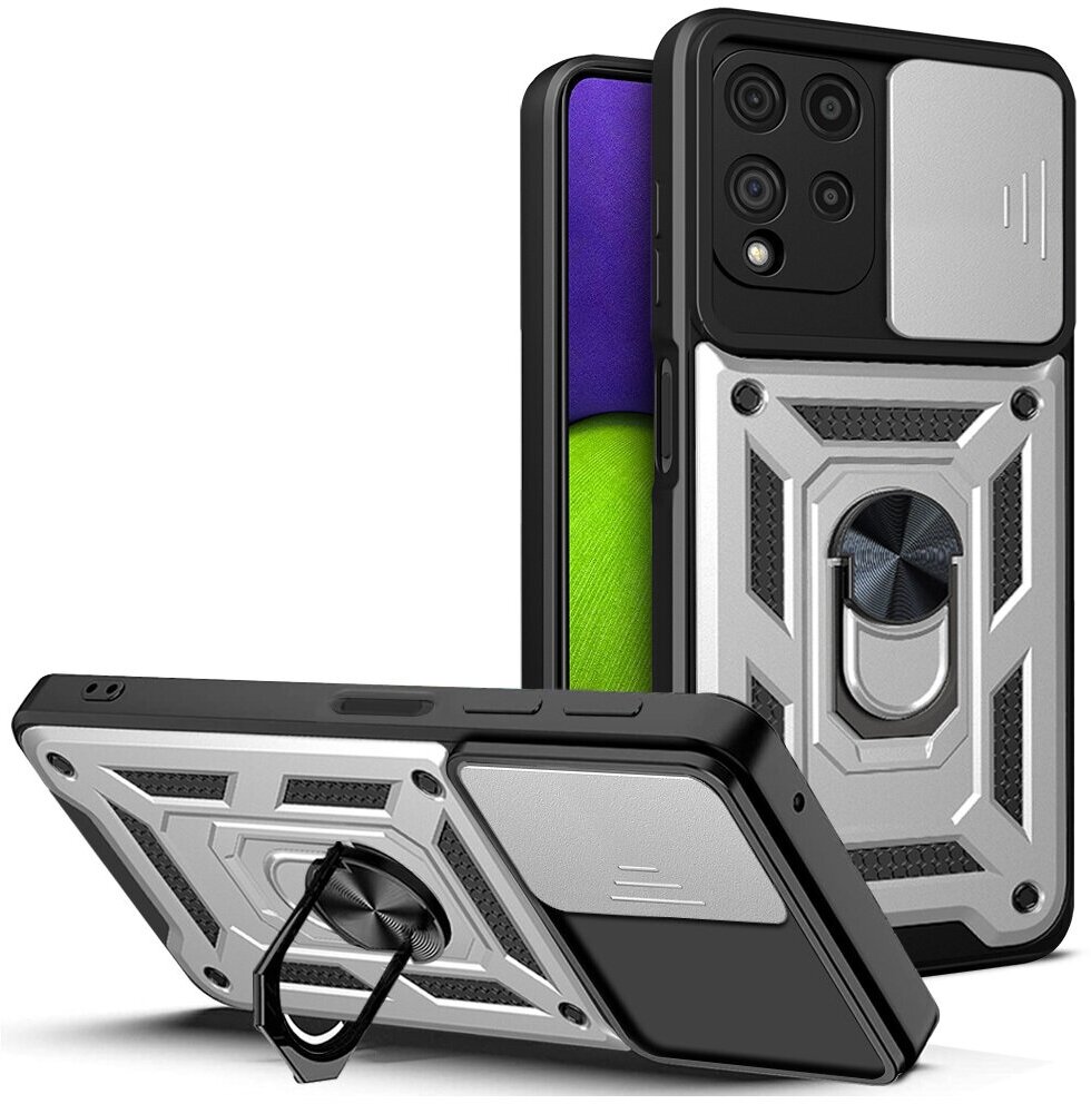 Чехол противоударный для Samsung A22 4G и M22 и M32 / Самсунг А22 и М22 и М32 с защитой камеры armors (Серебристый)