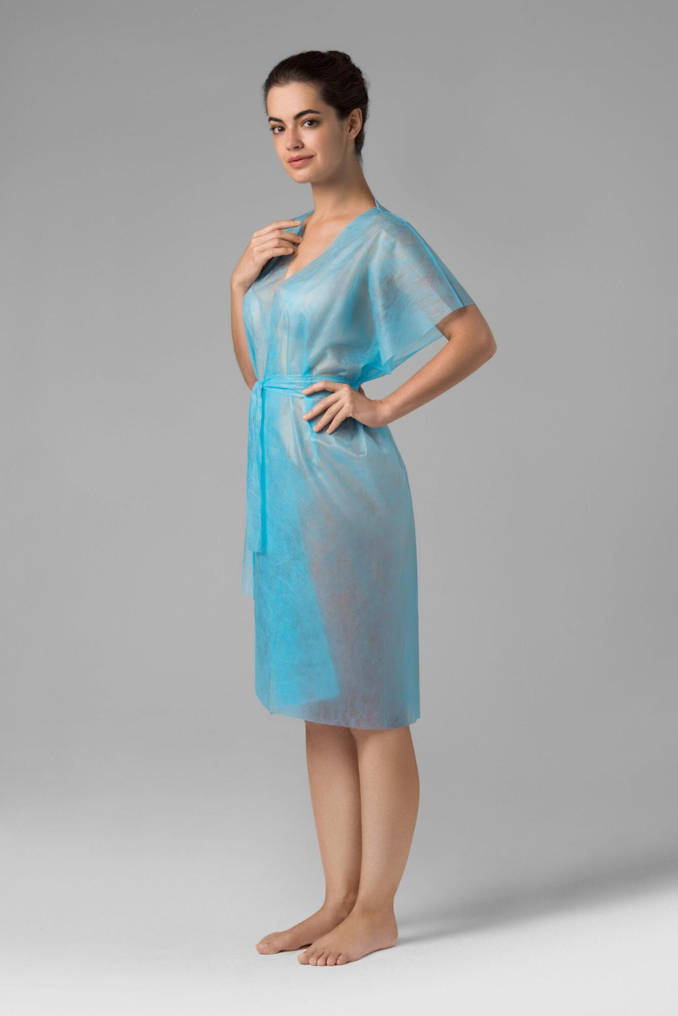 Халат-кимоно голубой Чистовье (без рукавов, спанбонд), 10 шт/упк