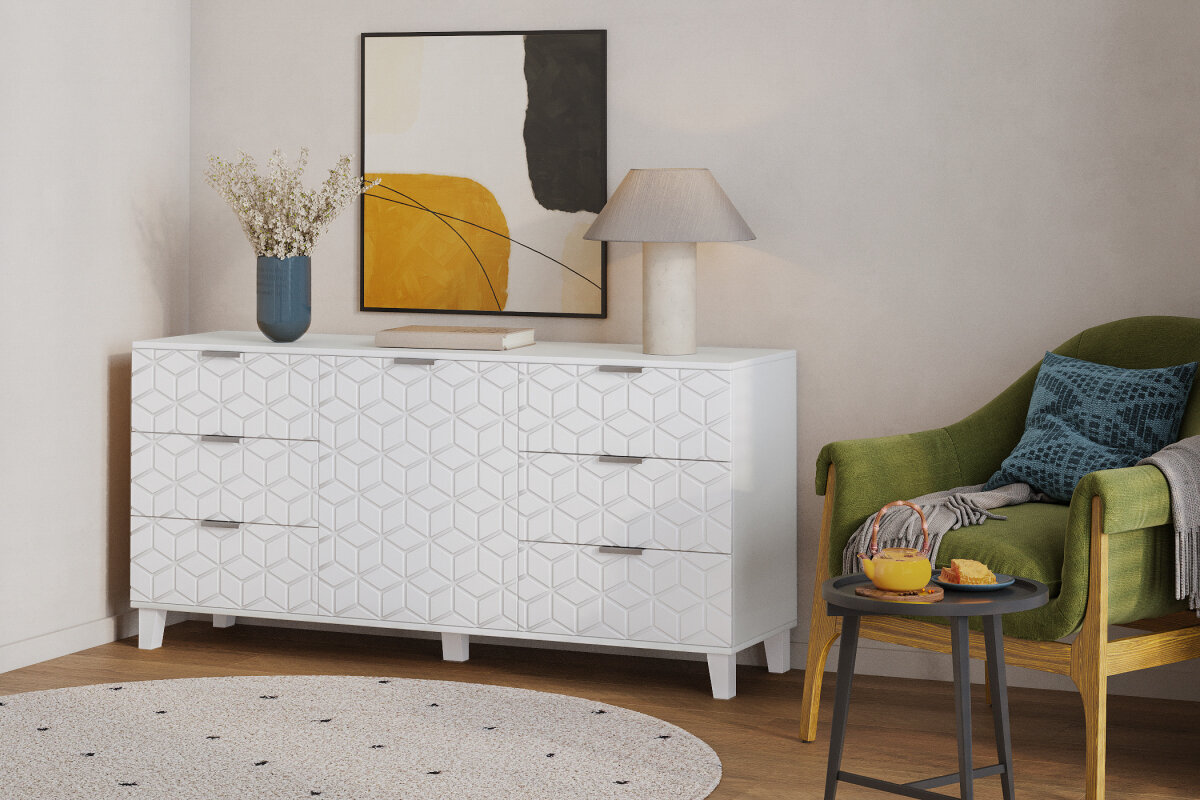 Комод Марвин 33 фрезеровка 2 Белый для документов для книг для обуви для одежды для посуды 150*70*40