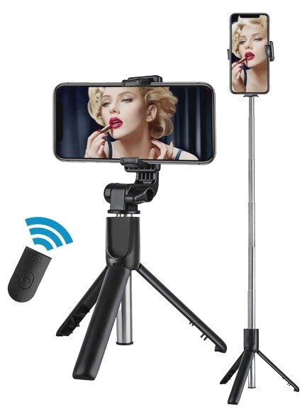 Беспроводная селфи-палка со встроенным штативом и пультом Bluetooth, черный