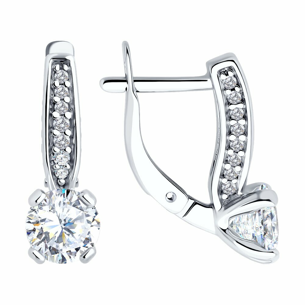 Серьги, серебро, 925 проба, родирование, фианит