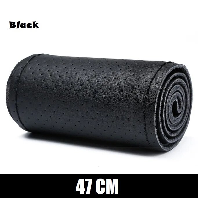 Оплетка на руль грузовика из натуральной кожи 42/45/47/50 см All Black-47CM
