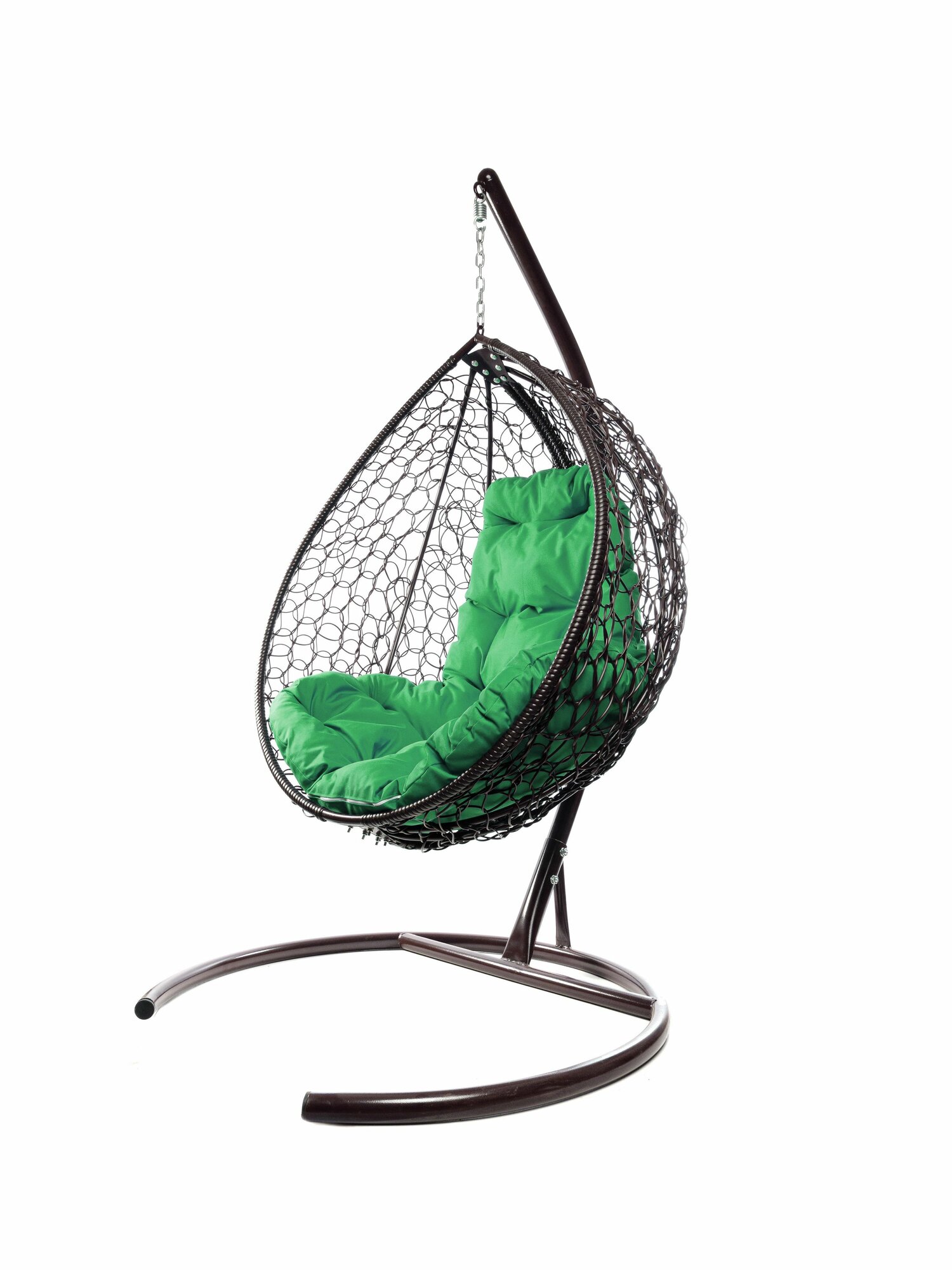Подвесное кресло капля складная, с ротангом коричневое, зелёная подушка