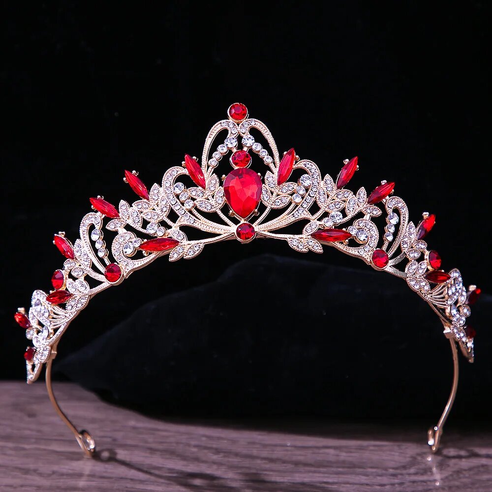 DIEZI Тиара барокко с кристаллами, gold red
