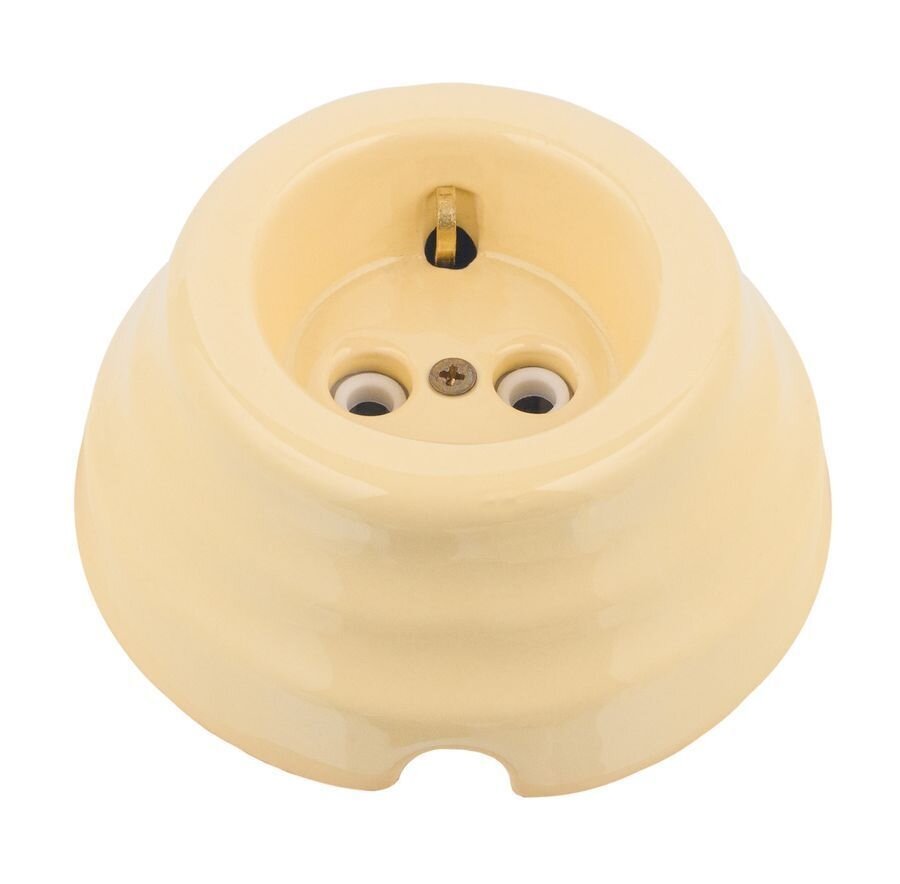 Ретро розетка с заземлением, керамика, слоновая кость, серия Астория